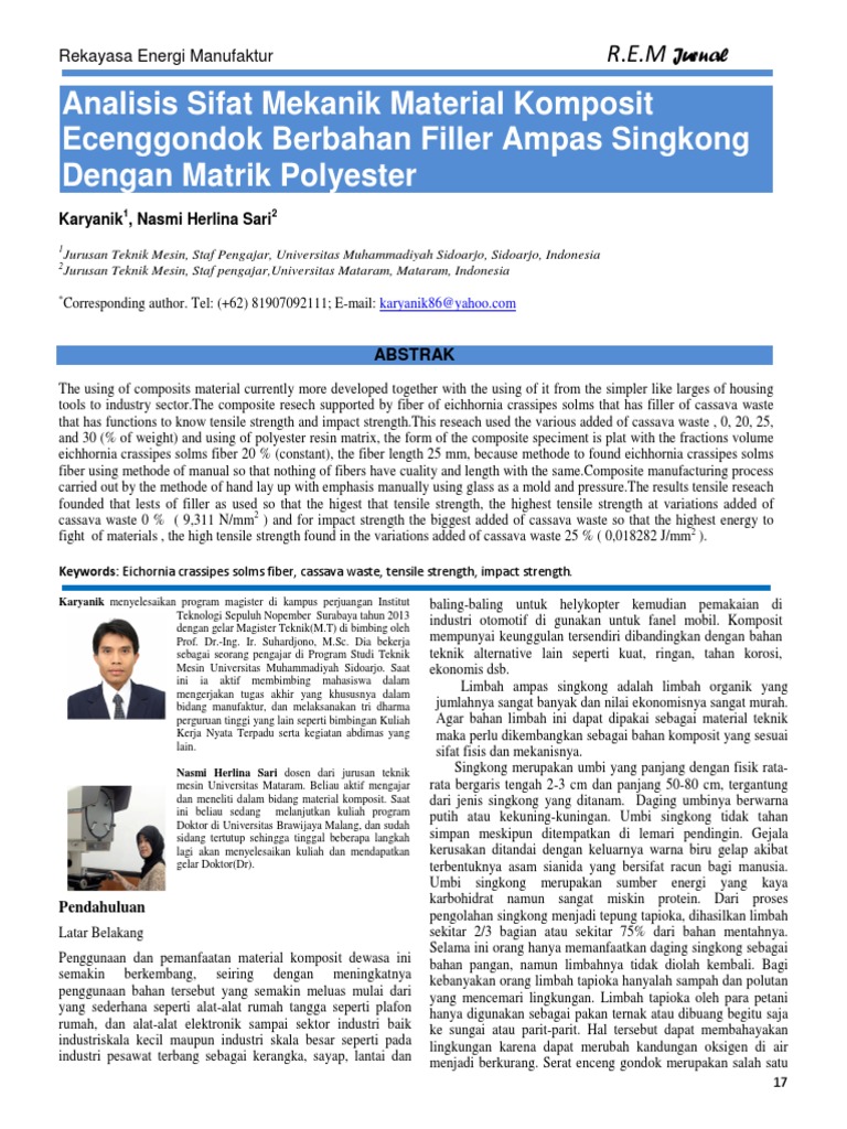Analisis Sifat Mekanik Material Komposit Ecenggondok Berbahan Filler Ampas Singkong Dengan ...