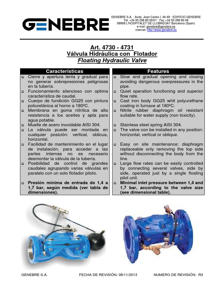 Genebre Float Valve | PDF | Válvula | Ingeniería Química