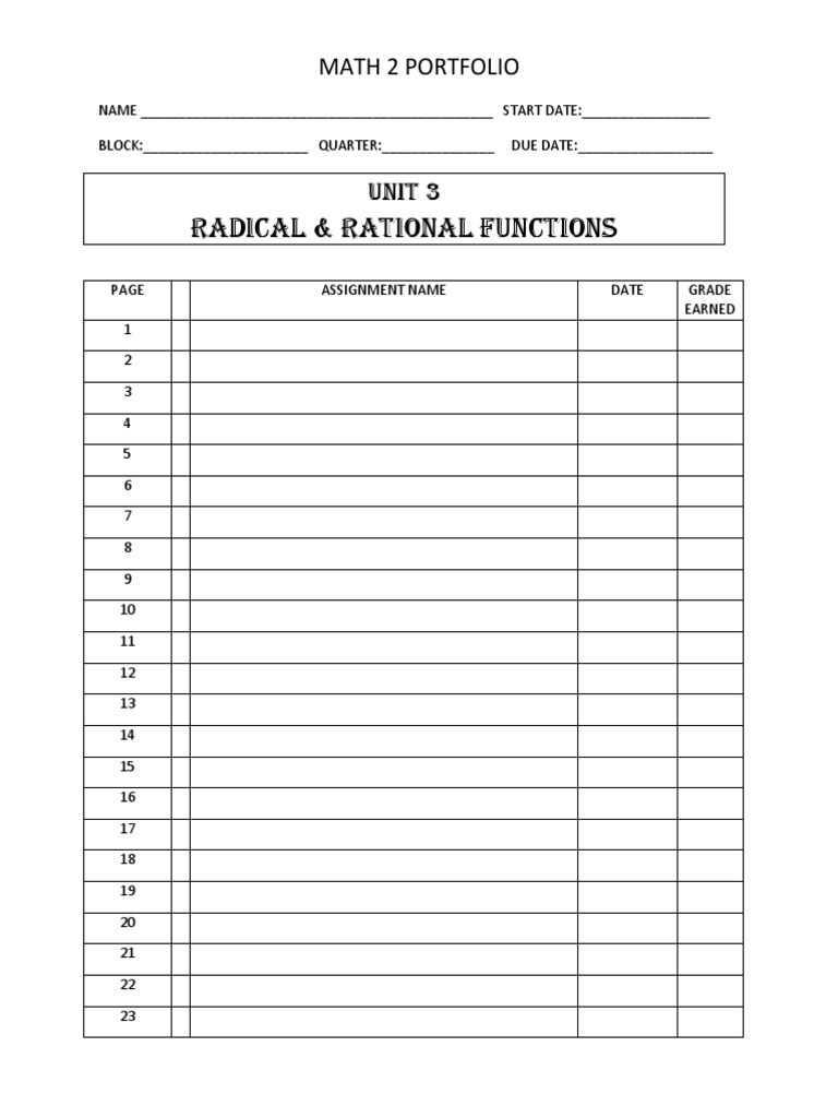 Math 2 Portfolio Unit 3 Blank | PDF