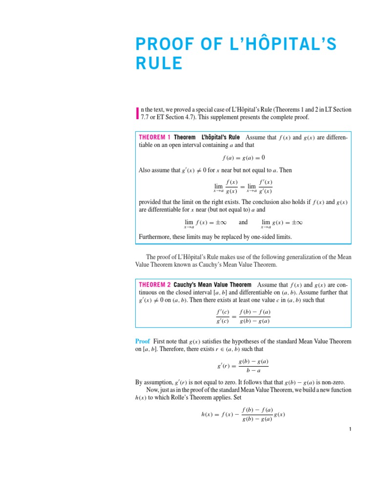 Proof of L Hopitals Rule | PDF | Mathematical Objects | Analysis