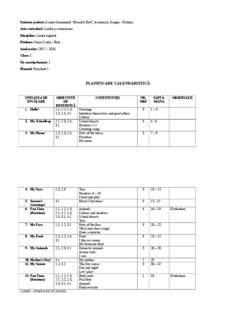 English curriculum plan for 1st grade | PDF | Leisure