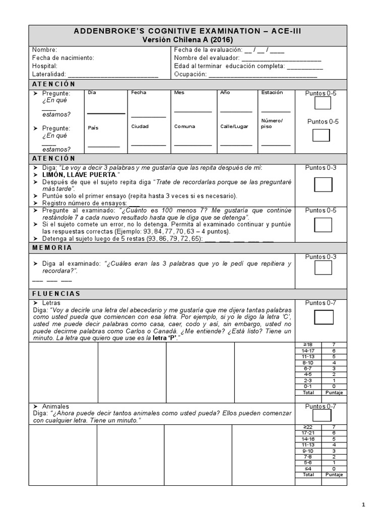 Addenbroke'S Cognitive Examination - Ace-Iii Versión Chilena A (2016 ...