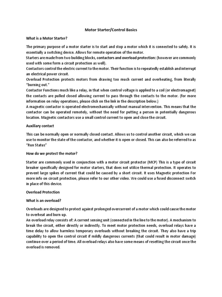 Motor Control Basics | PDF | Relay | Power (Physics)
