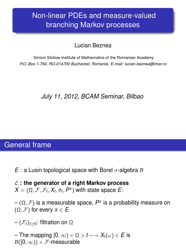 Non-Linear Pdes and Measure-Valued Branching Markov Processes | PDF | Convolution | Abstract Algebra