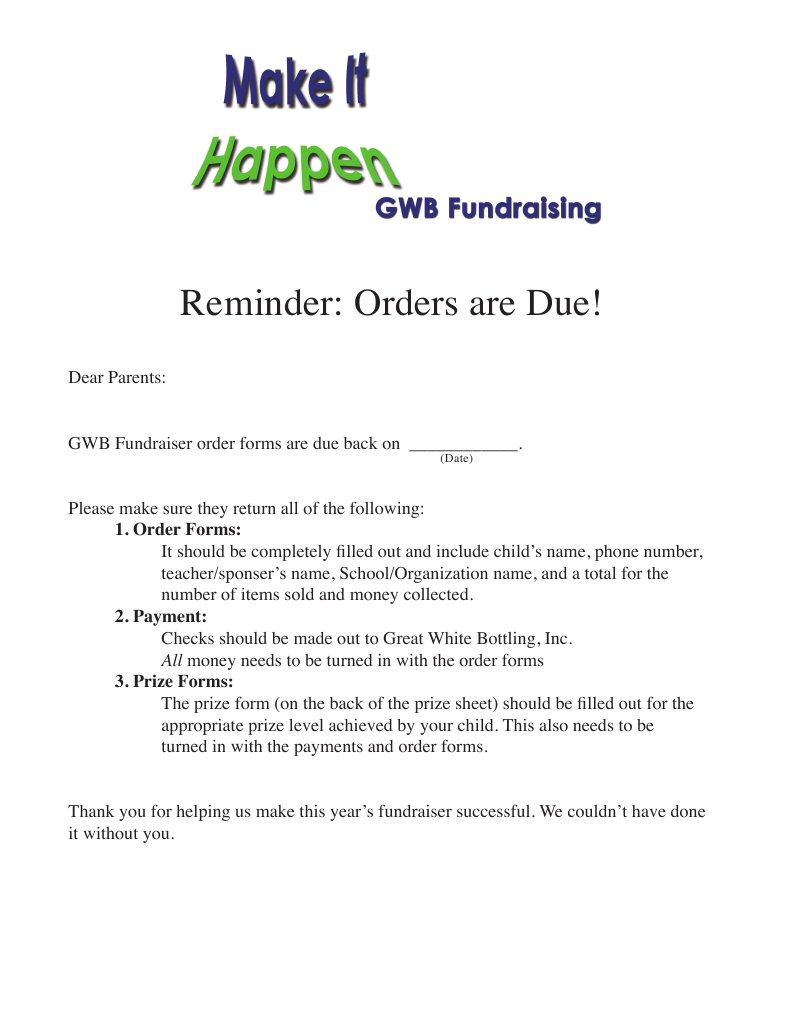 GWB Fundraiser Order Submission Reminder | PDF