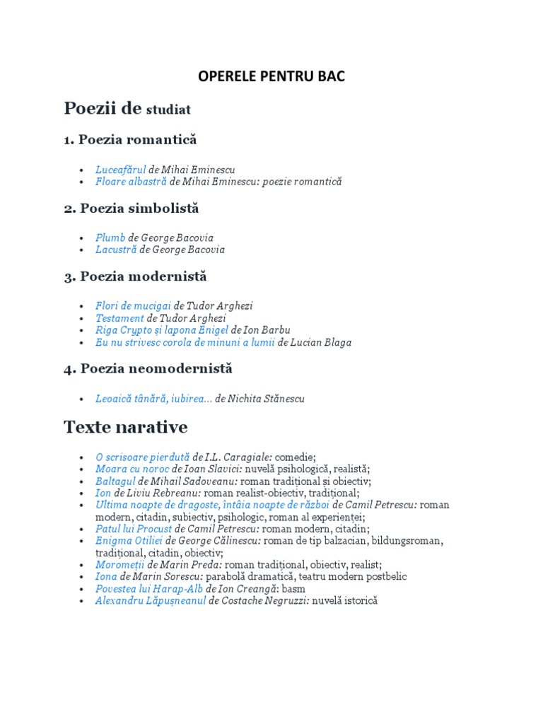 Operele Pentru Bac | PDF