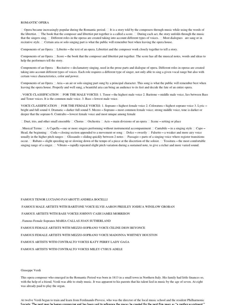 Romantic Opera: A Musical Journey | PDF | Giuseppe Verdi | Singing