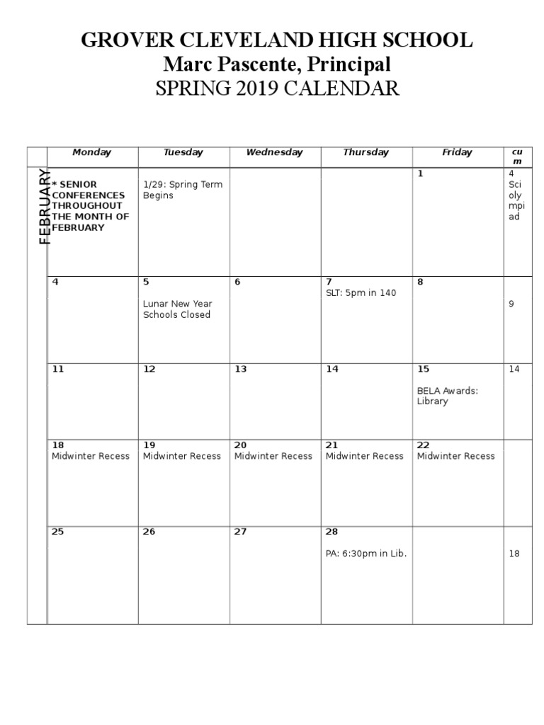 School Calendar Spring 2019 | PDF