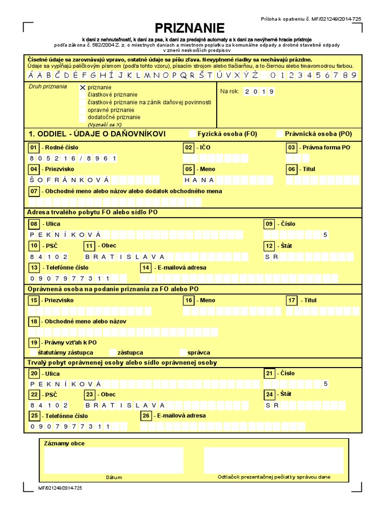 Vzor Priznania K Dani Z Nehnuteľností | PDF