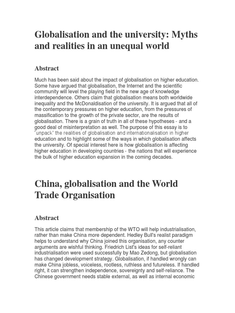 Globalisation and The University: Myths and Realities in An Unequal ...