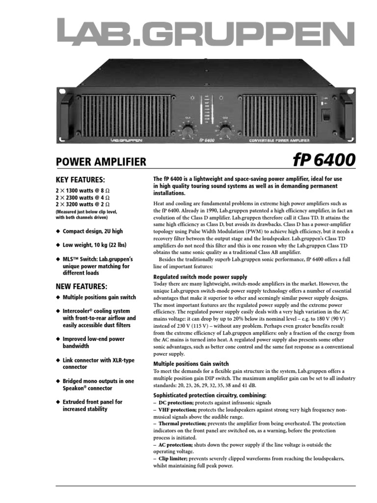 FP6400 ETL Spec | PDF | Power Supply | Amplifier
