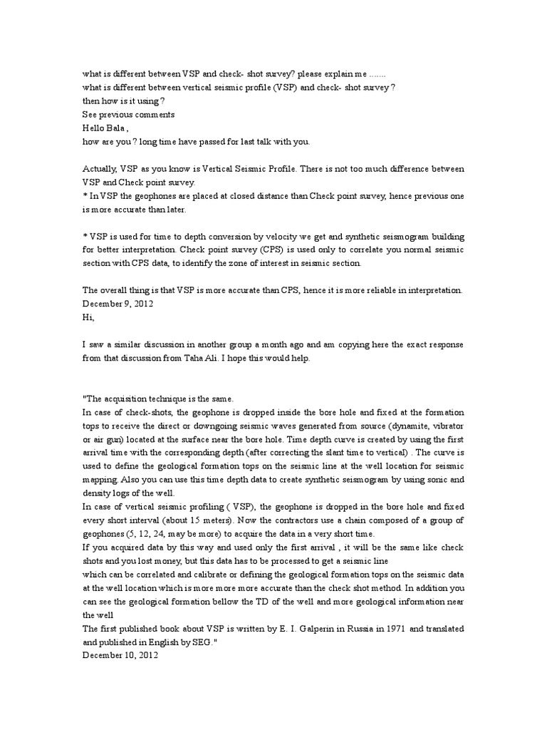 Check Shot Data | PDF | Reflection Seismology | Geophysics