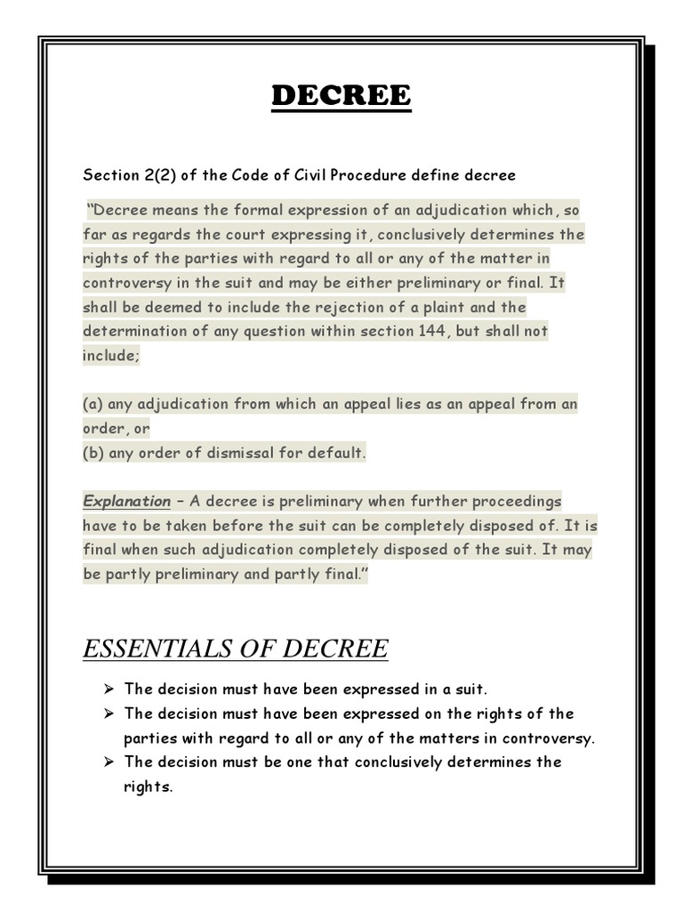 Civil Procedure Code Decree Definition | PDF | Decree | Lawsuit