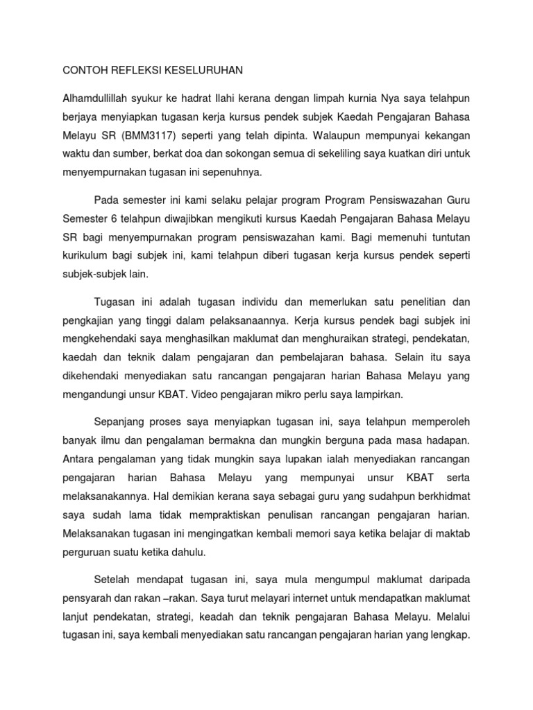 Contoh Refleksi Keseluruhan | PDF