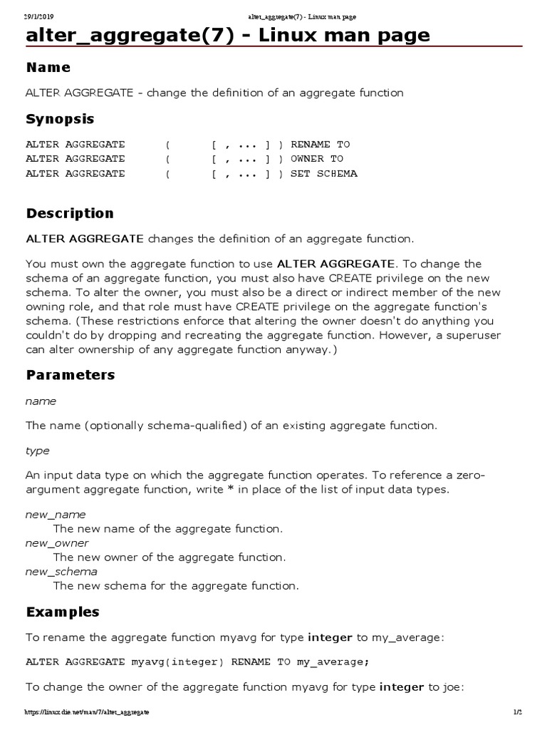 Alter - Aggregate (7) - Linux Man Page | PDF