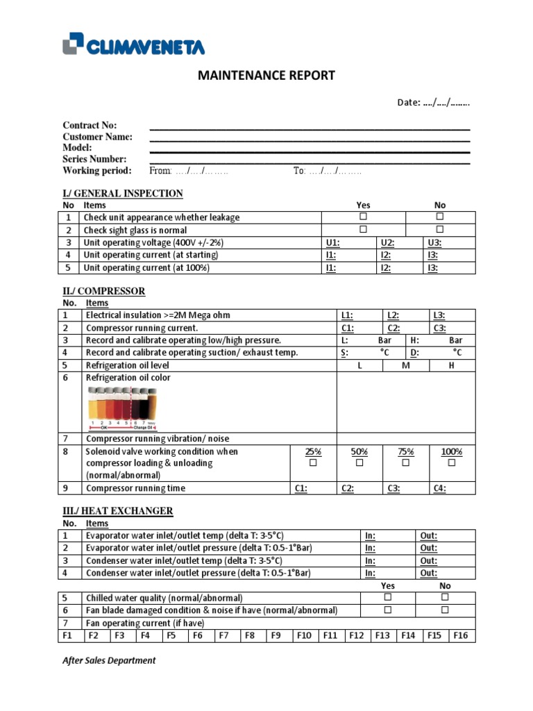 Climaveneta Mainternance Check List | PDF | Heat Transfer | Energy ...