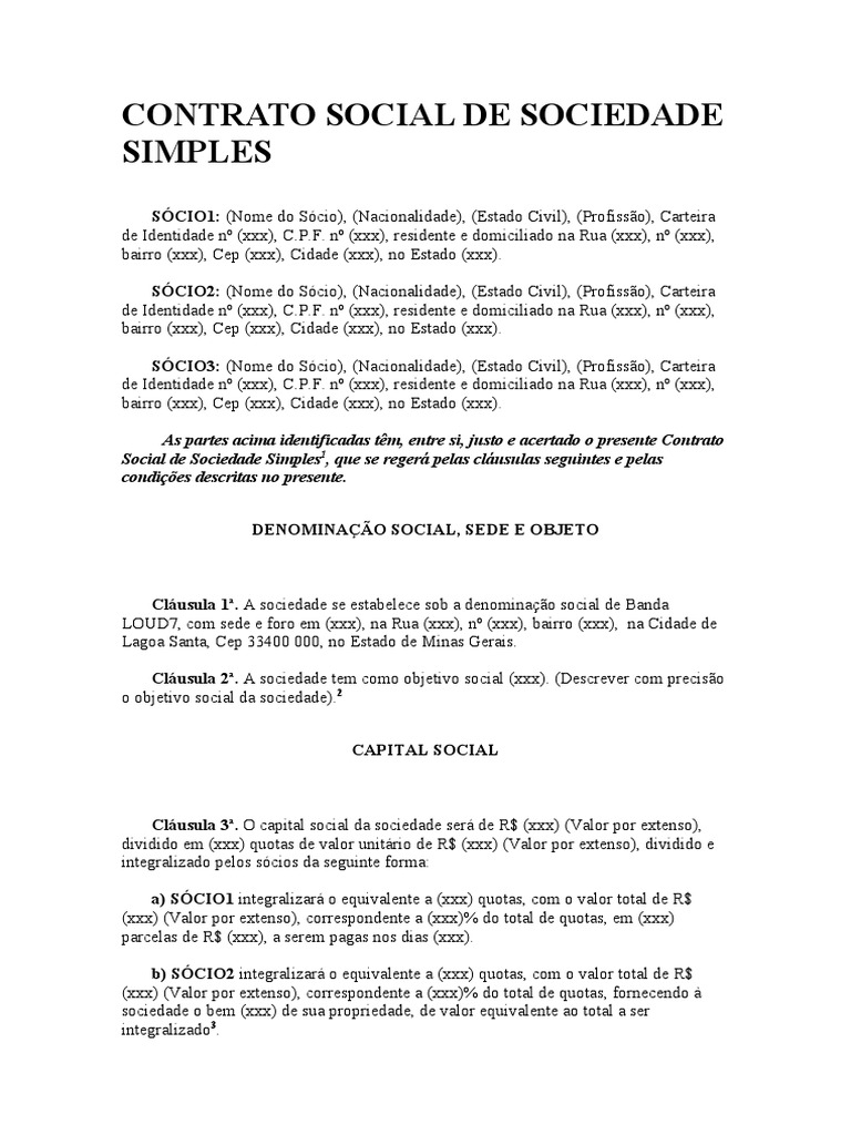 Contrato Social de Sociedade Simples