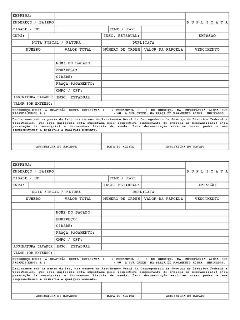 Modelo de Duplicata | PDF