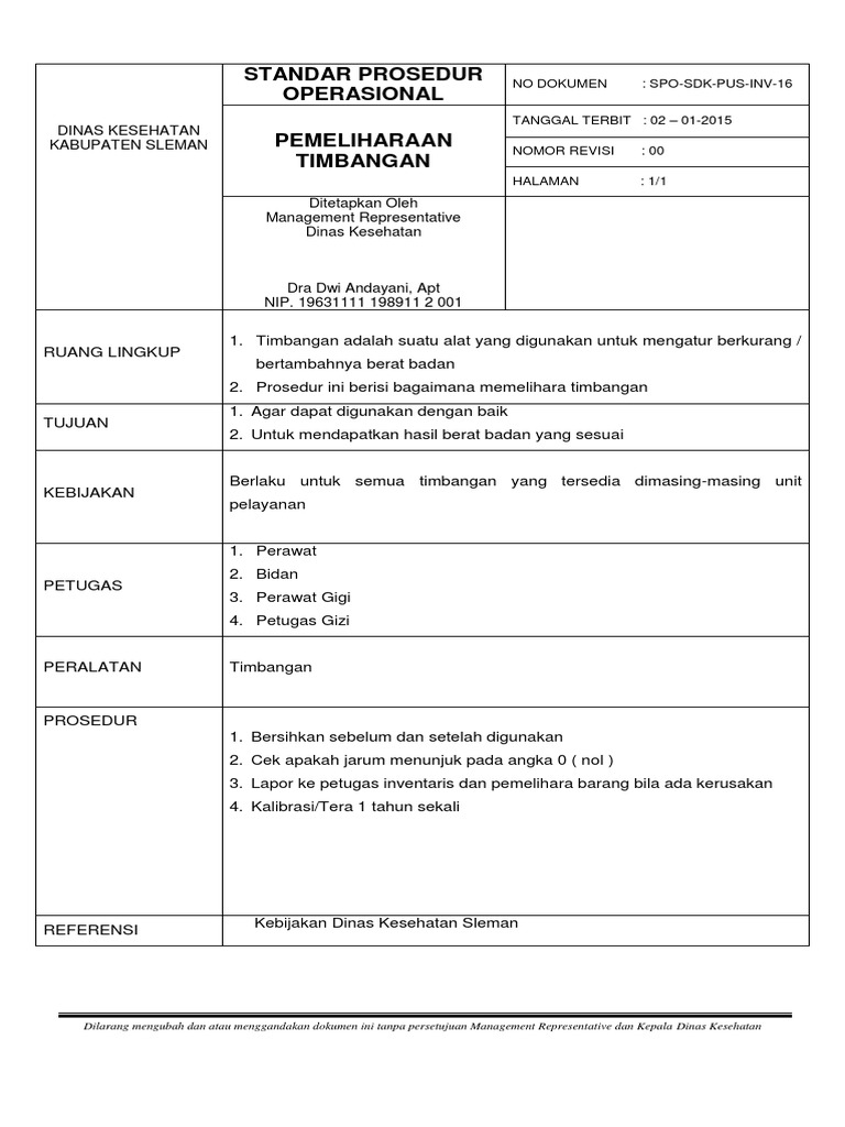 SOP Pemeliharaan Timbangan S | PDF