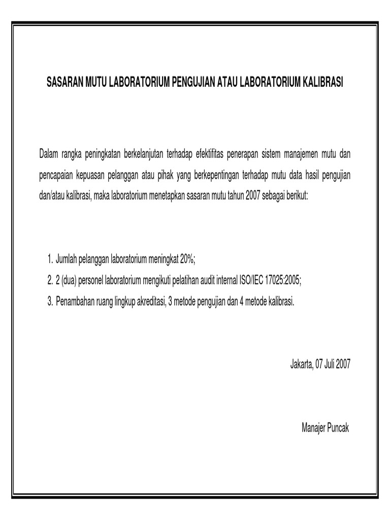 03 Sasaran Mutu Lab | PDF