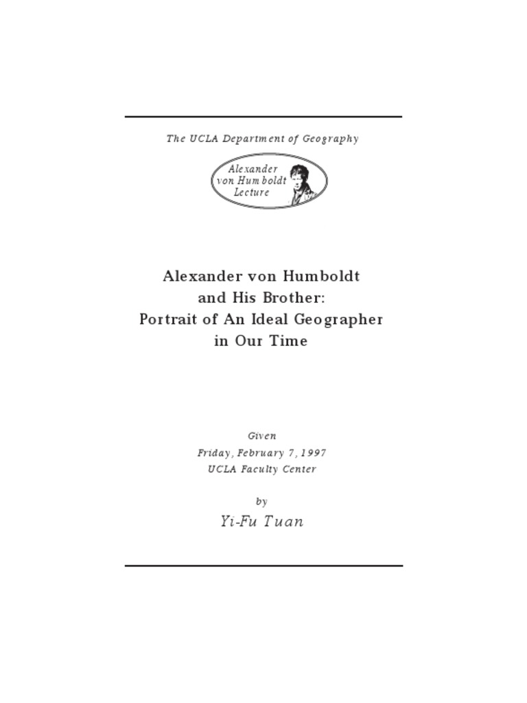 YiFuTuan - Alexander Von Humboldt and His Brother Portrait of An Ideal ...