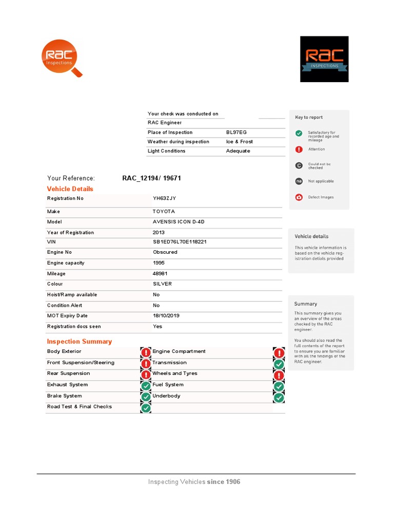 Rac Inspection Report | PDF | Turbocharger | Vehicles