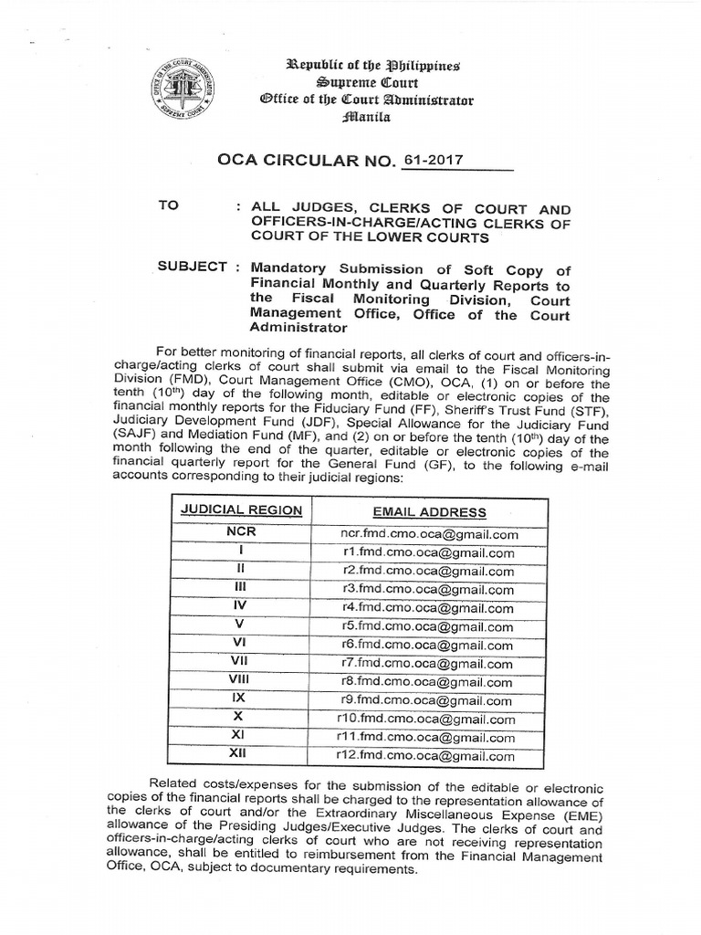 OCA Circular No. 61 2017 | PDF
