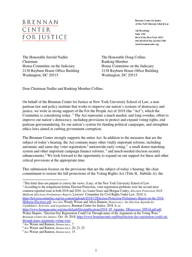 Letter To House Judiciary Committee in Support of H.R. 1, The For The ...
