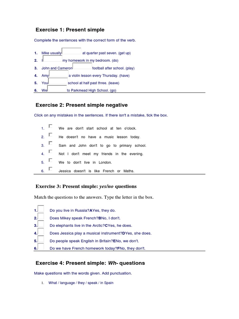 Present Simple Tenses Practice: A Series of Exercises to Reinforce Verb ...