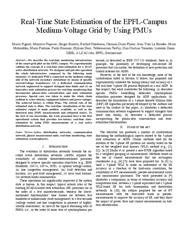 Real Time State Estimation Of The Epf Campus Pdf Electrical