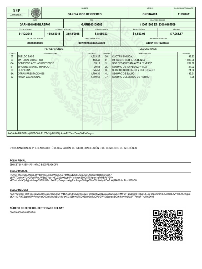 Nómina Heriberto García Ríos 2018 | PDF