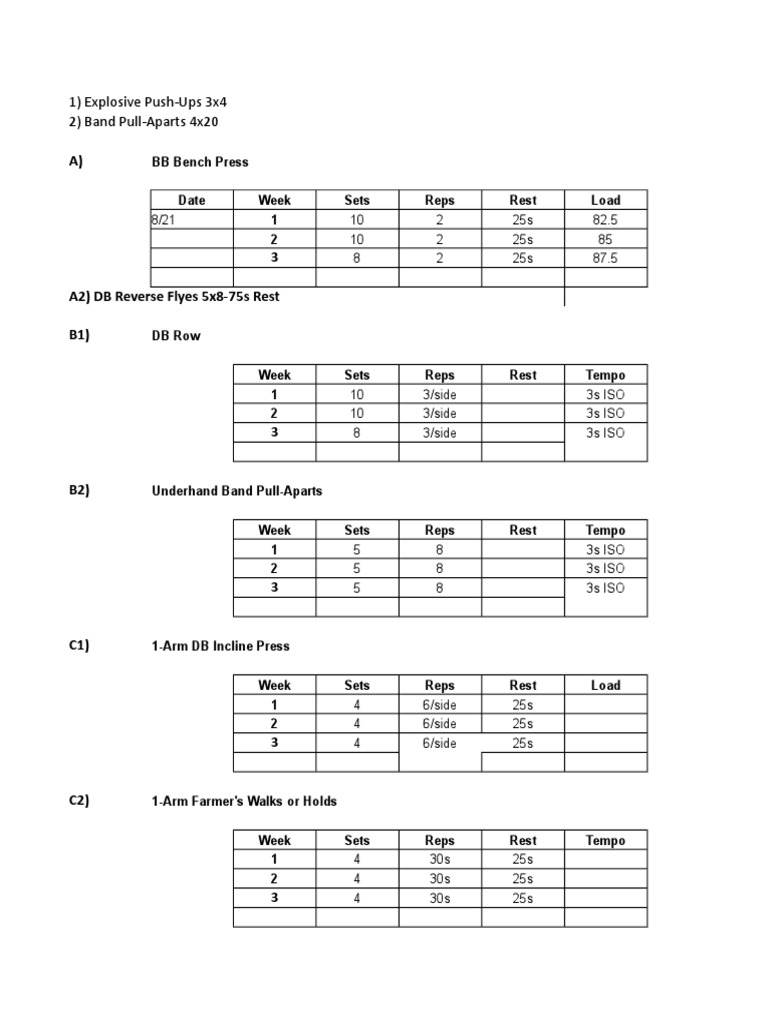 Week 1 Upper Body Push/Pull Strength Training Split with Exercise ...