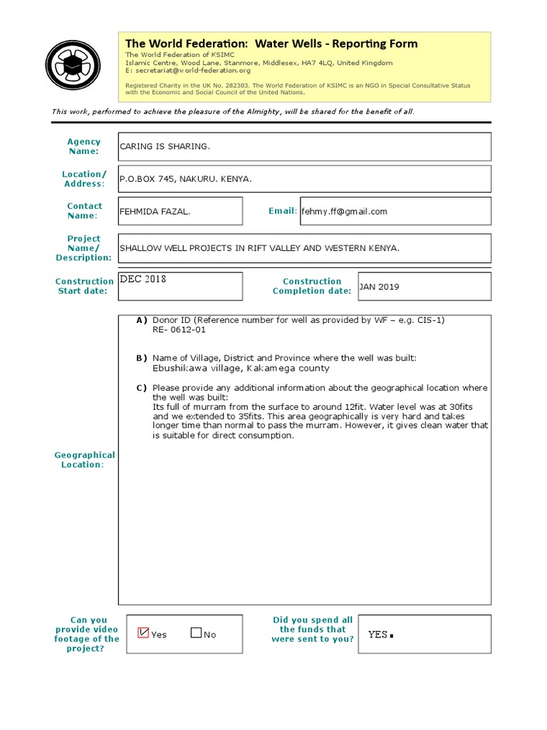 Ebushikawa Water Wells - Reporting Form | PDF | Economies