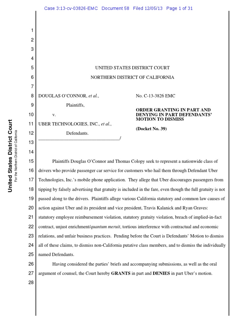 Uber California Case - MSJ Order | PDF | Federal Rules Of Civil ...