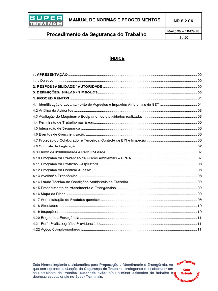 Procedimento da Segurança do Trabalho: Manual De Normas E Procedimentos ...