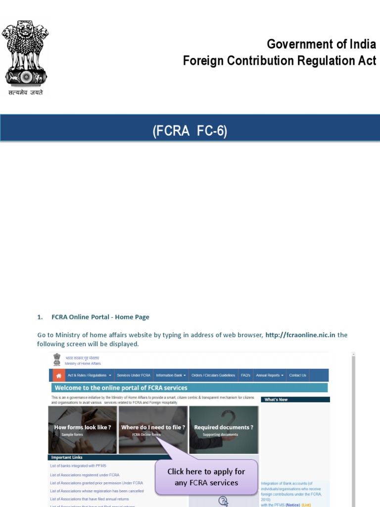 (FCRA FC-6) : Government of India Foreign Contribution Regulation Act ...