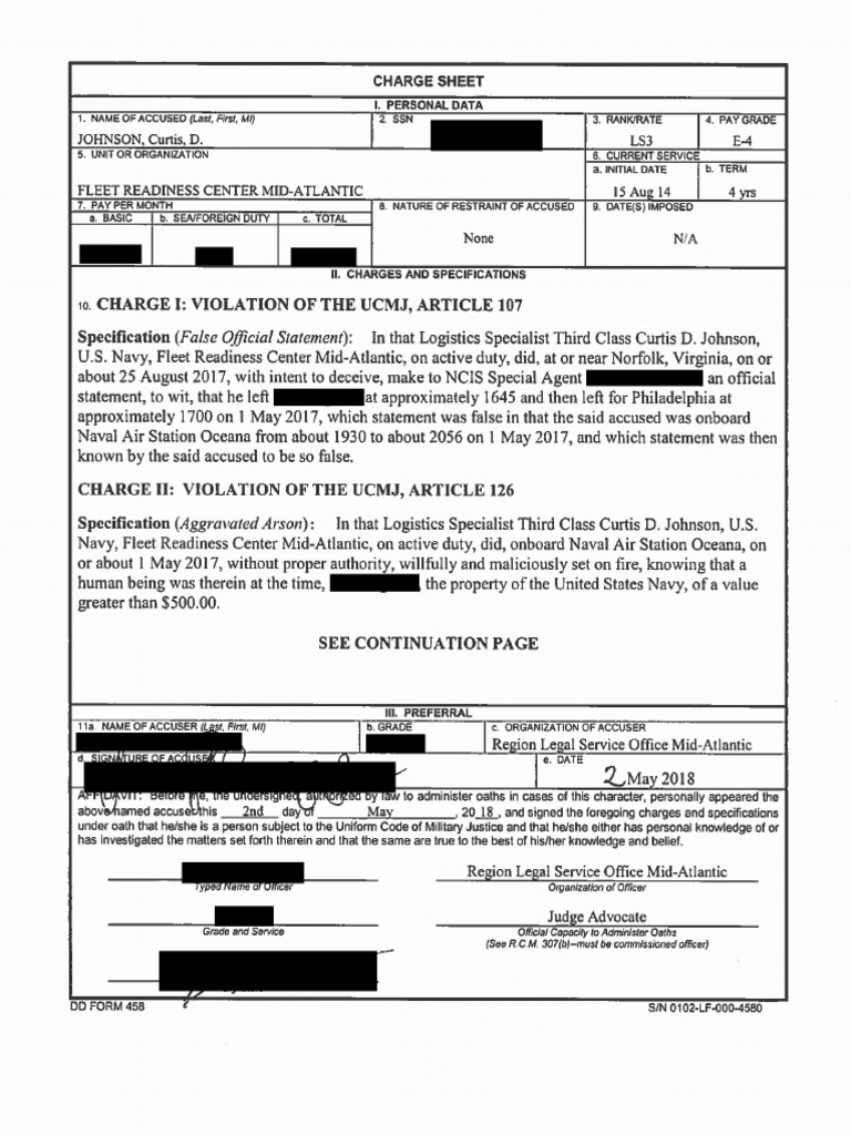 Charge Sheet For Navy Logistics Specialist 3rd Class Curtis Dajuan ...