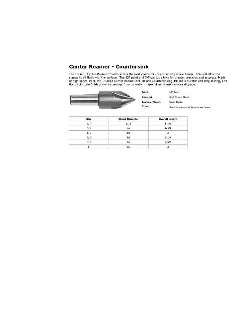 Countersinking Drill Bit Reamer | PDF | Teaching Methods & Materials