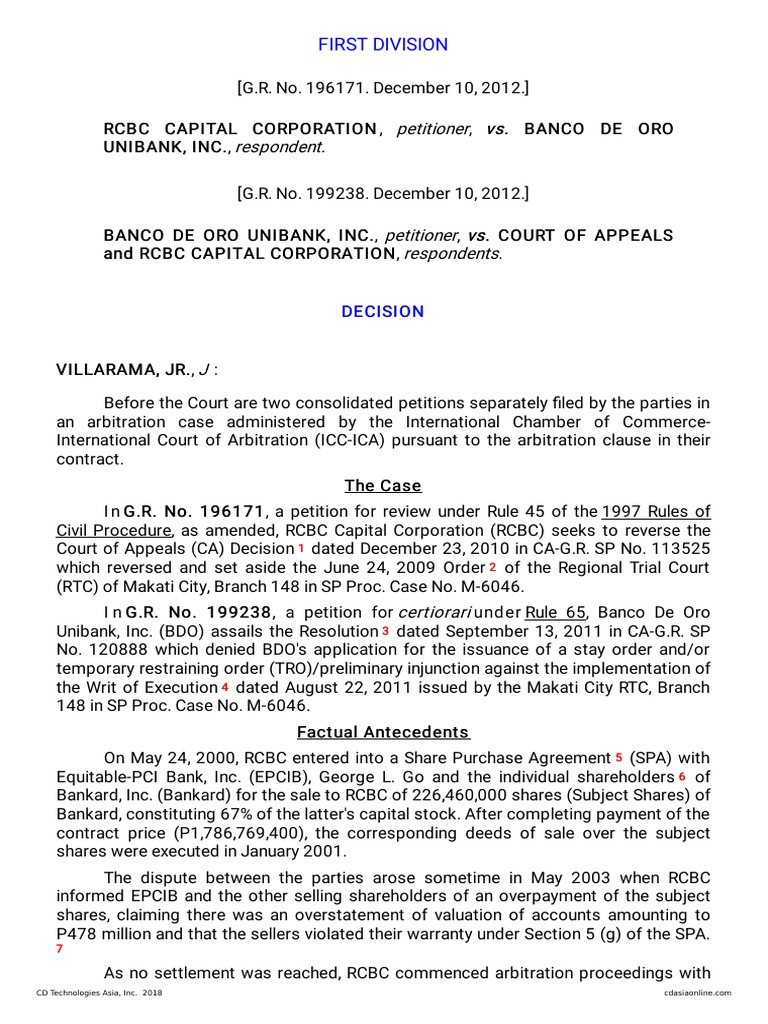 167853-2012-RCBC Capital Corp. v. Banco de Oro Unibank | PDF ...