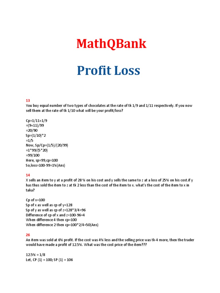 Math Q Bank | PDF | Interest | Prices