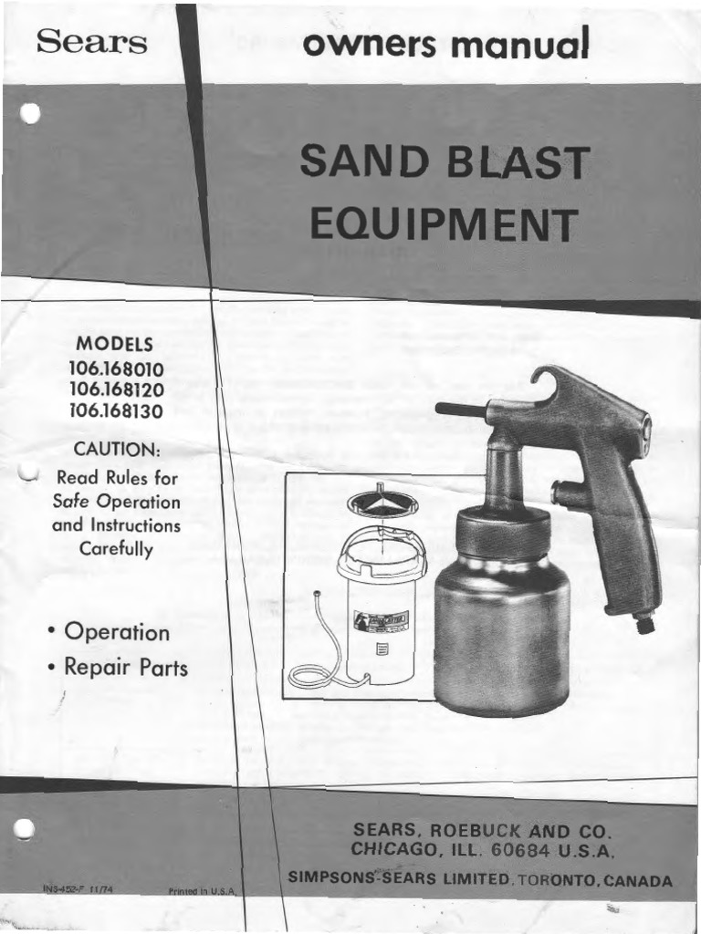 Sears Sandblaster Operating Manual | PDF | Abrasive | Industrial Processes