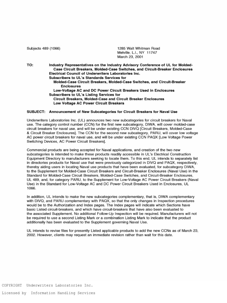 UL STD 1066 | PDF | Case Law | United States Federal Case Law