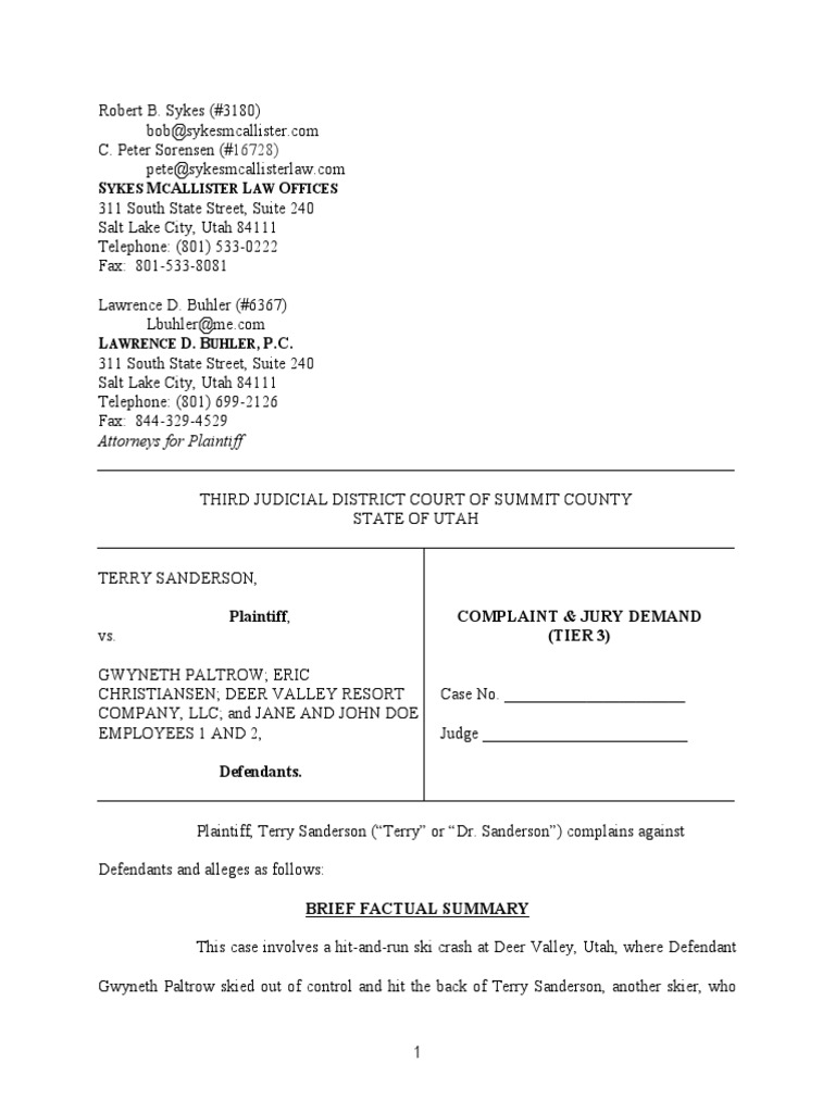 Complaint | PDF | Negligence | Intentional Infliction Of Emotional Distress