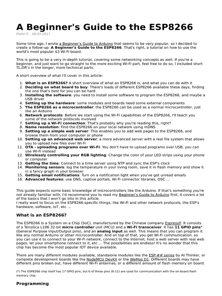A Beginner's Guide To The ESP8266 | PDF | Hypertext Transfer Protocol | Transmission Control ...