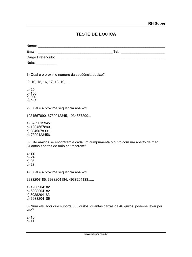 Teste de Lógica 1 | PDF