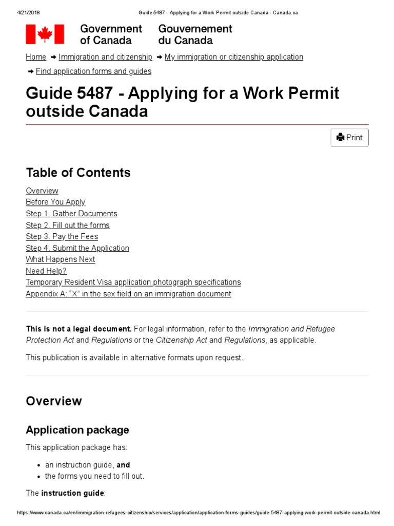 Guide 5487 - Applying For A Work Permit Outside Canada - Canada - Ca ...