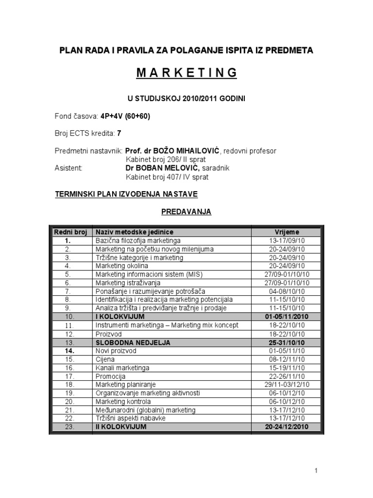 Plan Rada Marketing | PDF