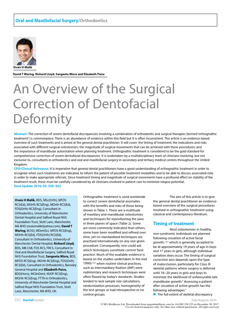 An Overview of The Surgical Correction of Dentofacial Deformity | PDF ...
