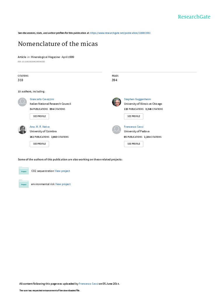 Nomenclature of The Micas | PDF | Silicon | Formula
