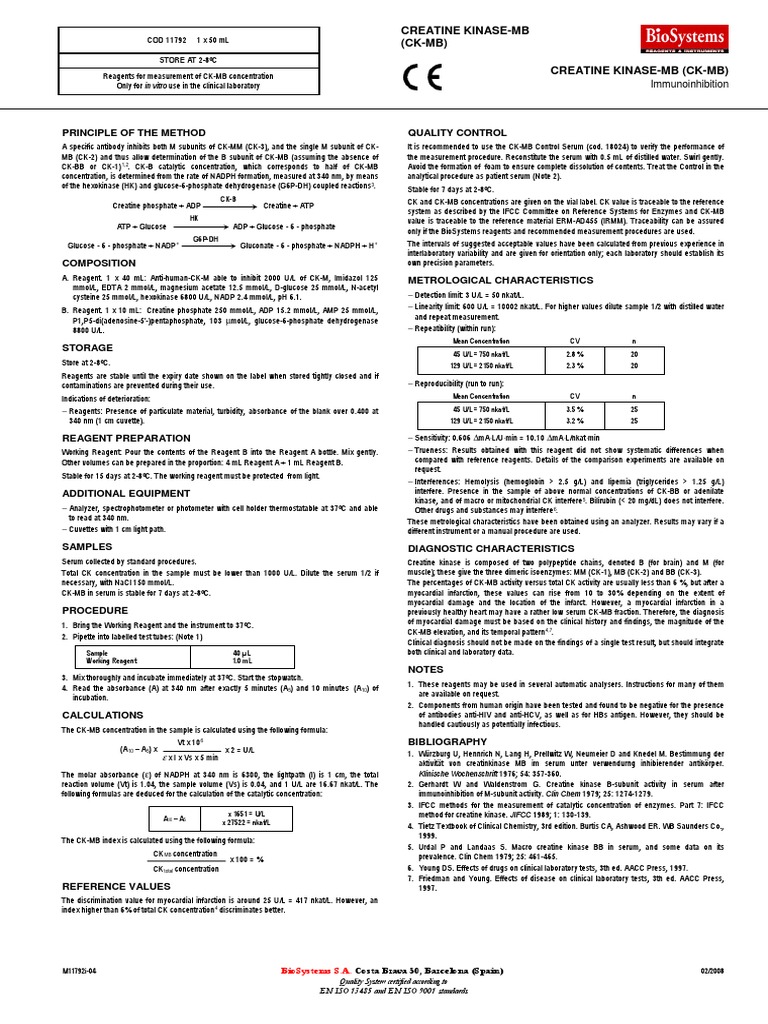 Creatine Kinase MB (CK MB) | PDF | Biochemistry | Chemistry